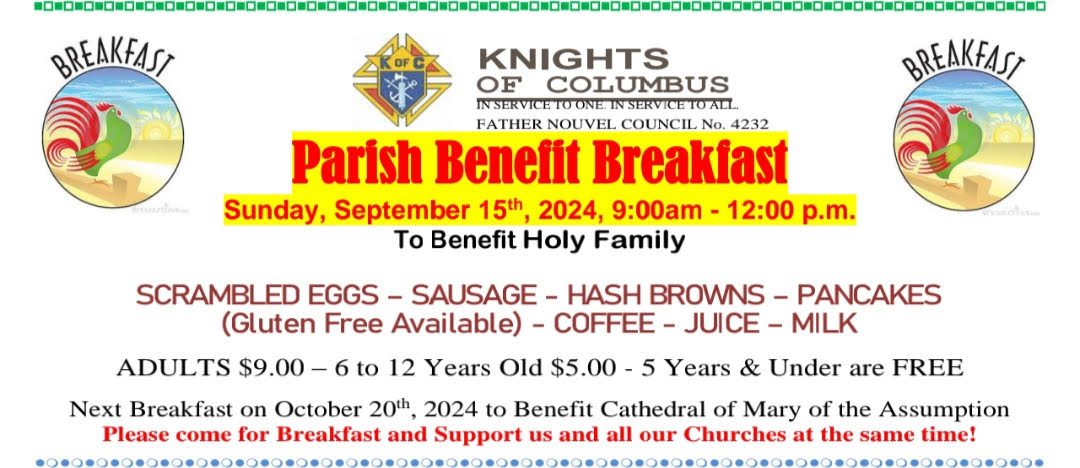 Knights of Columbus Breakfast September 15 – Benefits Holy Family ...